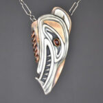 Wolf Spirit Silver & Bronze Necklace with Garnet Eye & Copper Rings ...